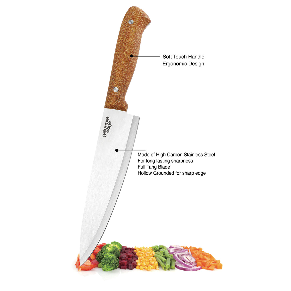 Gourmet Edge - 7PC FULL TANG KNIFE SET with universal block #70-5009 ...